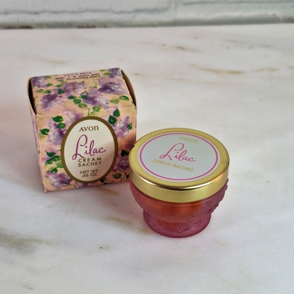 Avon | Accessories | Vintage Avon Lilac Cream Sachet 66 Oz Purple Glass ...
